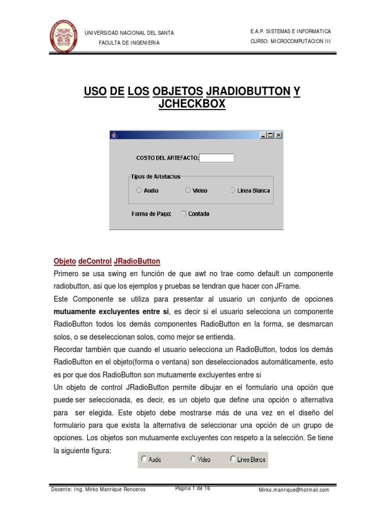 Tema 3 Objetos JRadioButton JCheckBox PDF | PDF | Ingeniería | Ventana (informática)