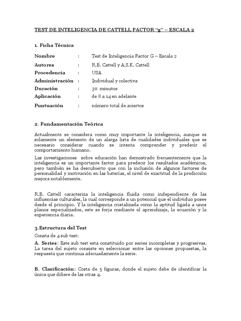 Test de Inteligencia Cattell Escala 2 | PDF | Cociente de inteligencia ...