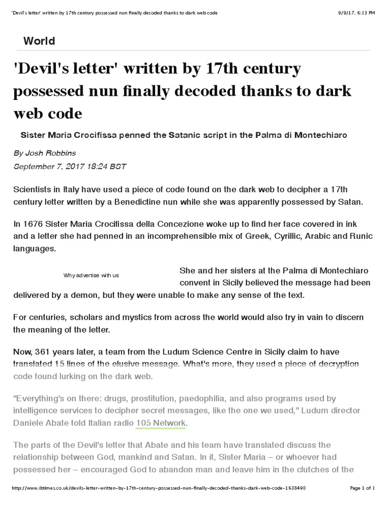 'Devil's Letter' Written by 17th Century Possessed Nun Finally Decoded ...