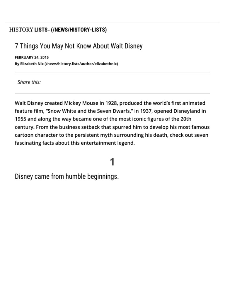 7 Fascinating Facts About Walt Disney | PDF | Walt Disney | Disneyland