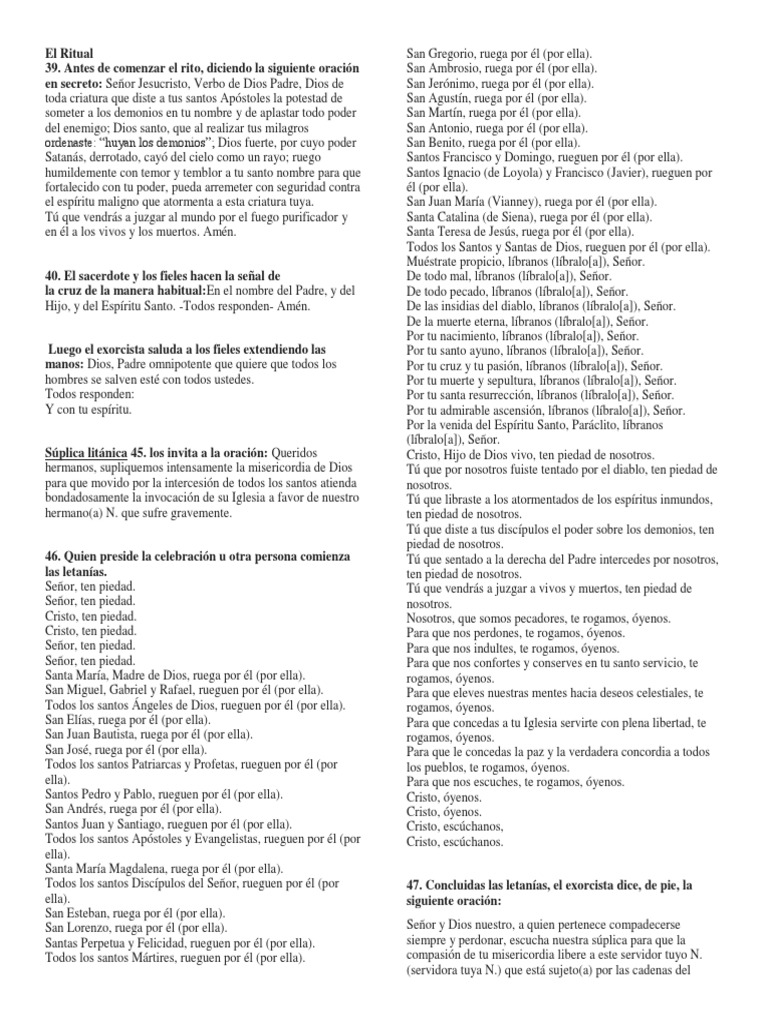 Ritual de Exorcismo Católico | PDF | Oración | orador del Señor