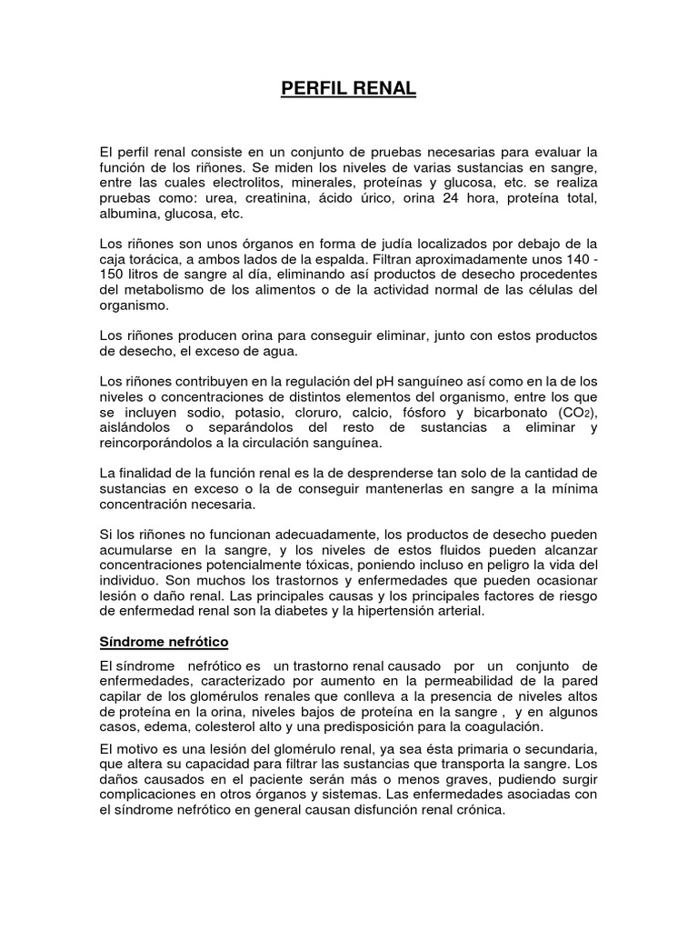 Perfil Renal | PDF | Orina | Riñón