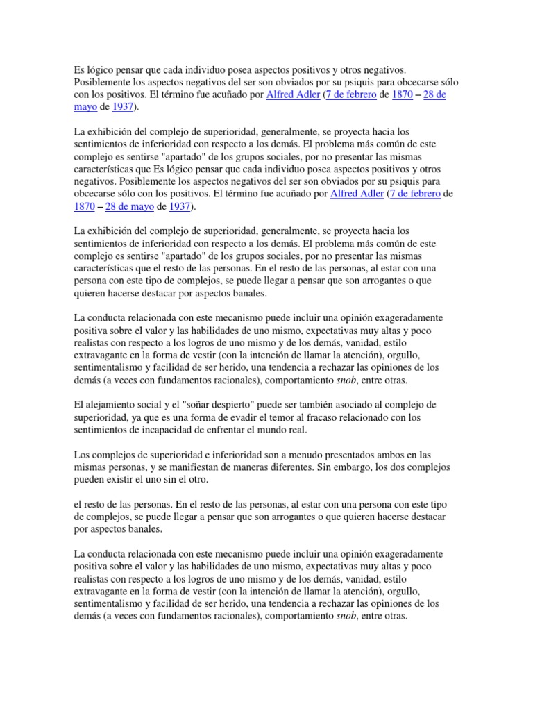 Complejo de Superioridad: Definición y Efectos | PDF | Psicología ...