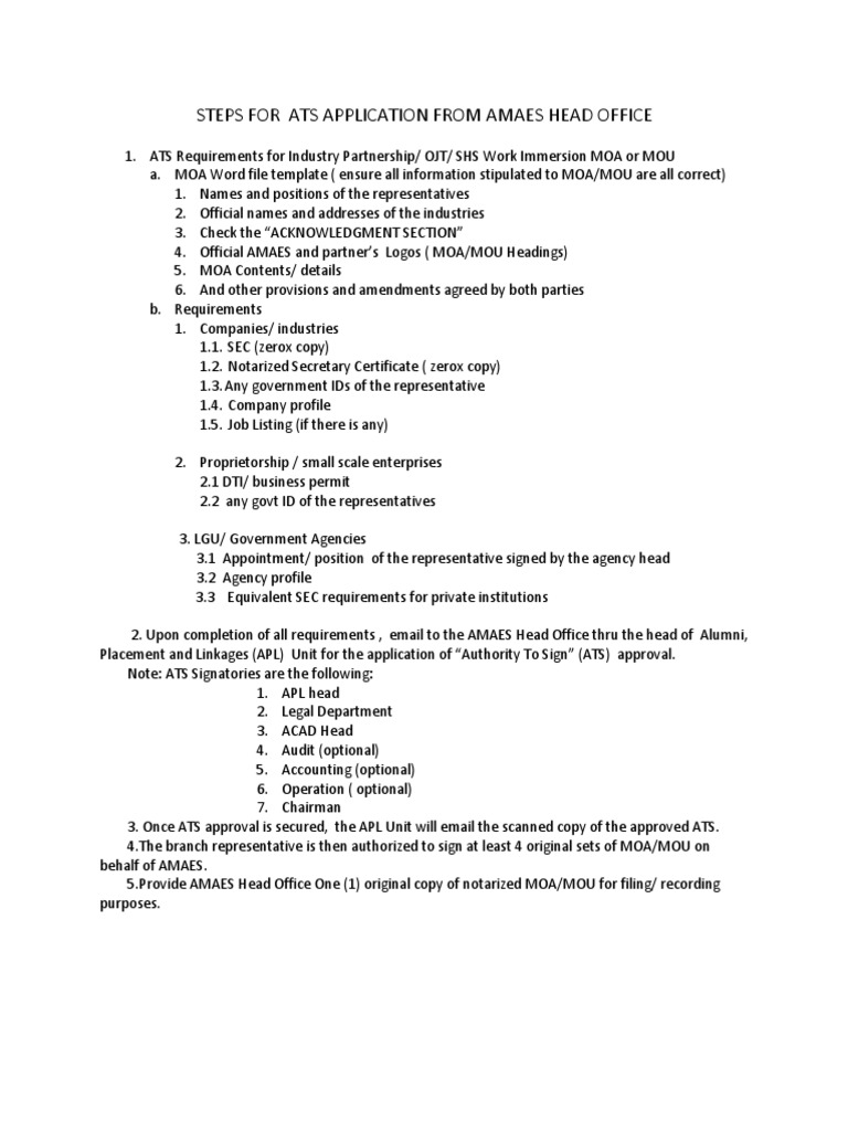 Steps For Ats Application From Amaes Head Office | PDF