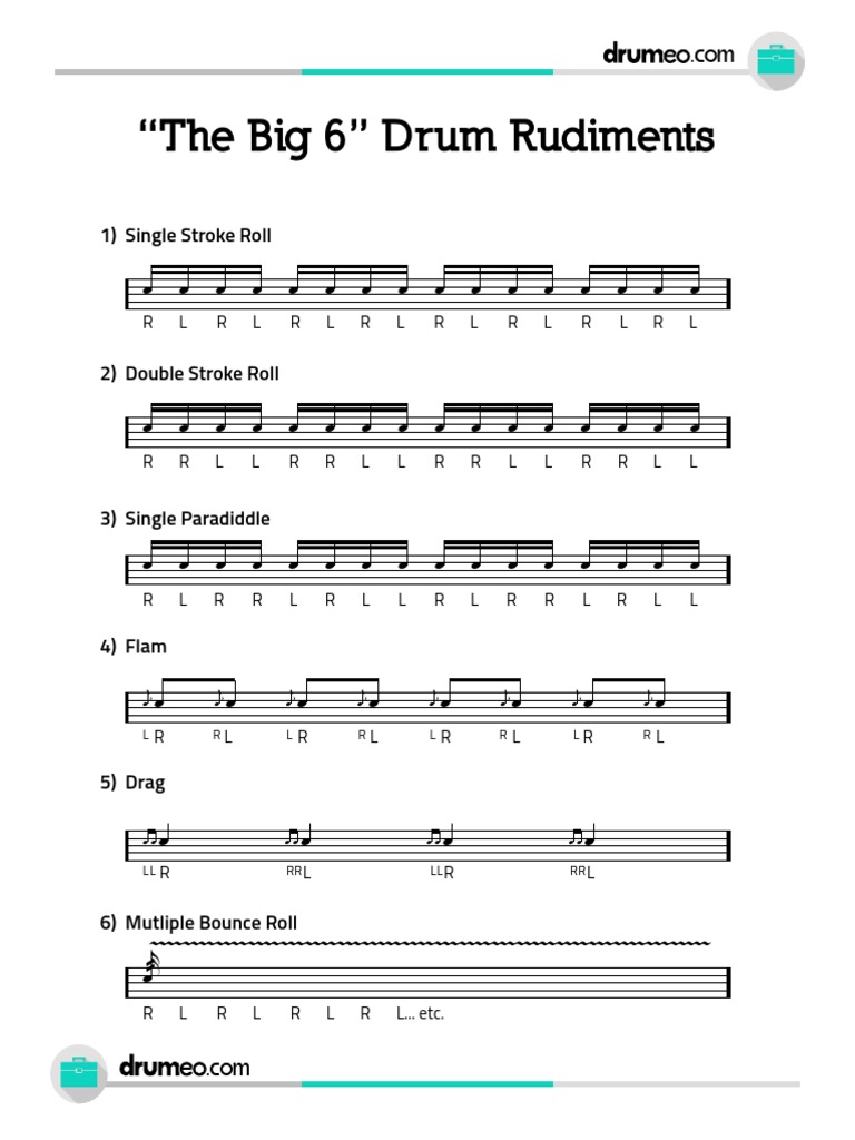 DFT The Big 6 Drum Rudiments PDF | PDF