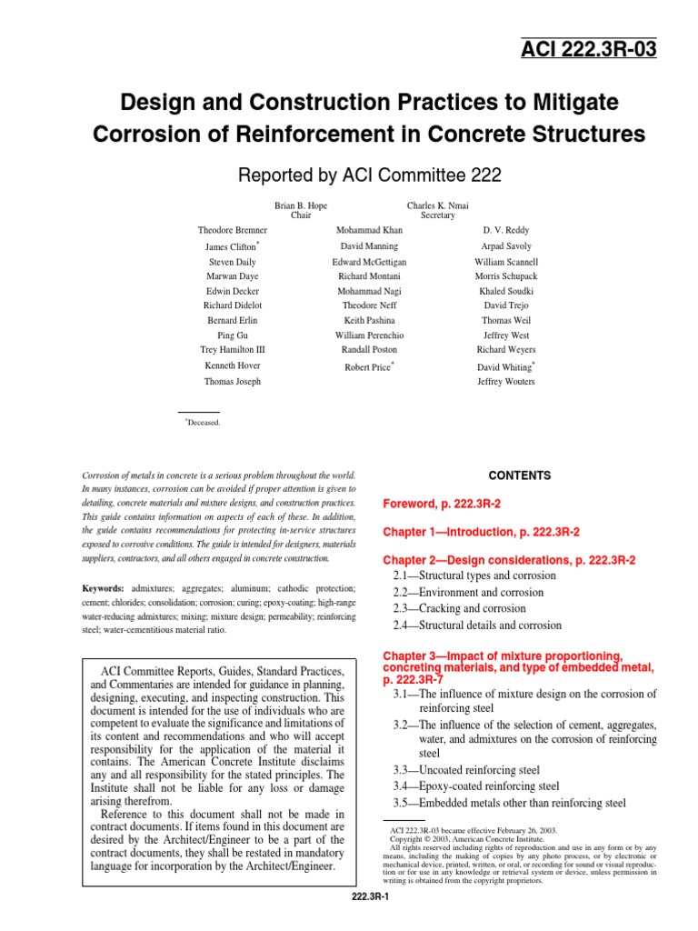 ACI 222.3R-03 Design and Construction Practices To Mitigate Corrosion ...