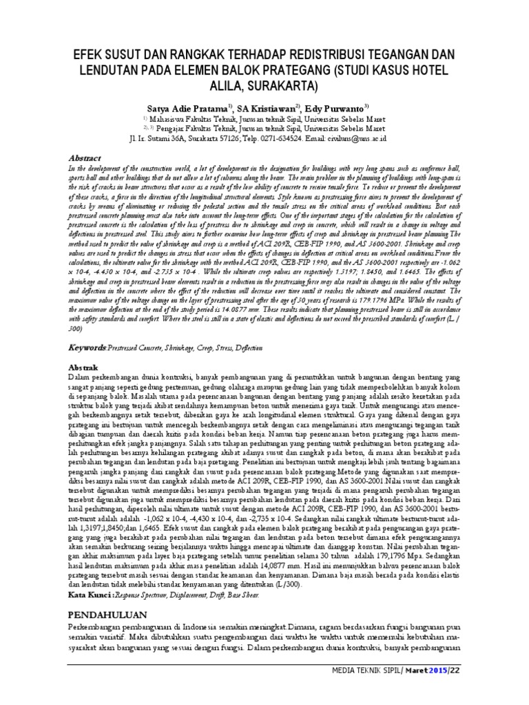 Efek Susut Dan Rangkak Terhadap Redistribusi Tegangan Dan Lendutan Pada ...