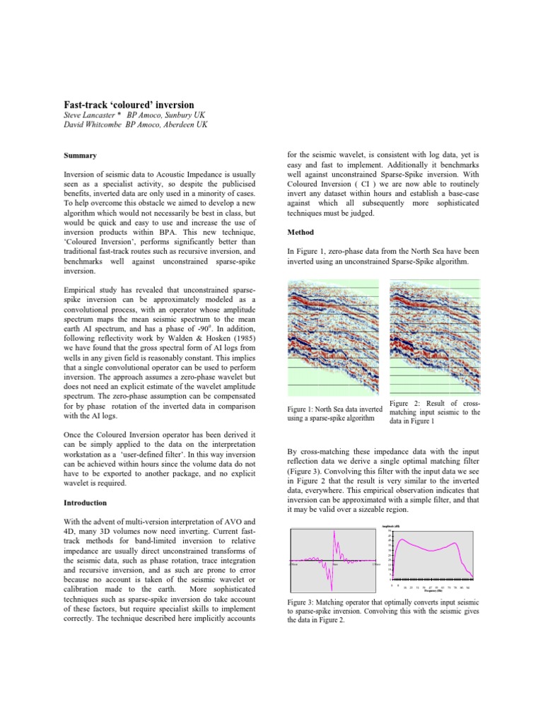 Fast-Track 'Colored' Inversion | PDF | Reflection Seismology | Logarithm
