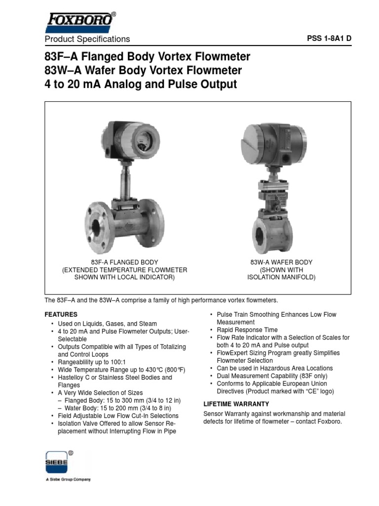 Foxboro Vortex Flow Meters | PDF | Flow Measurement | Power Supply