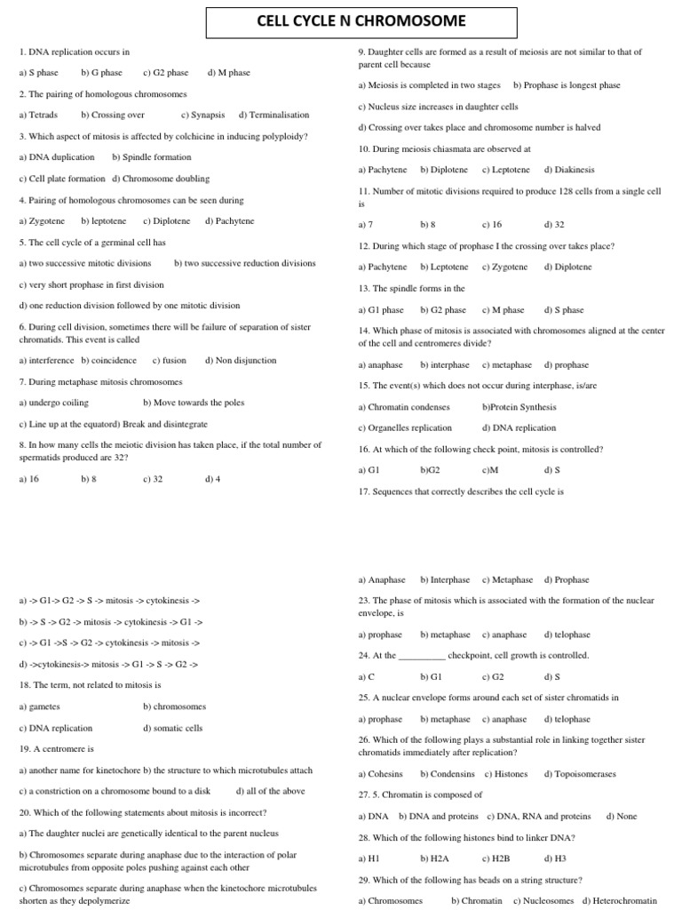 Chromosome MCQs and Cell Division | PDF | Meiosis | Mitosis