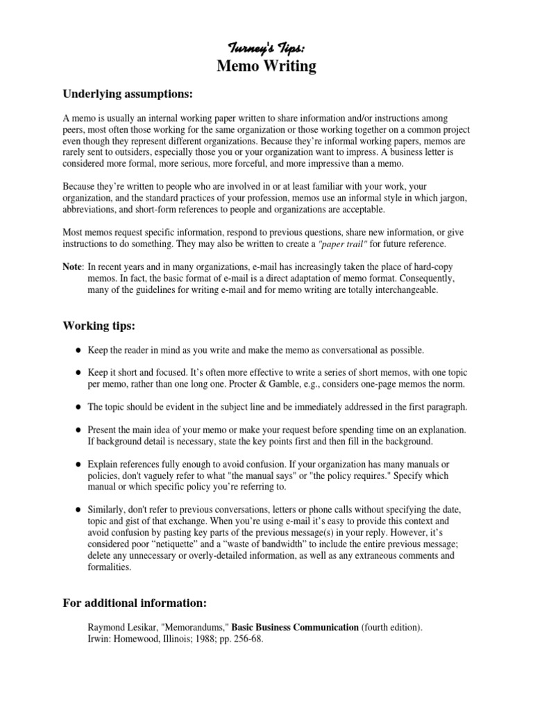 Memo Writing: Turney's Tips | PDF | Human Communication | Semiotics