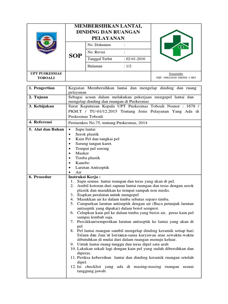 Sop Membersihkan Lantai, Dinding Dan Ruangan | PDF