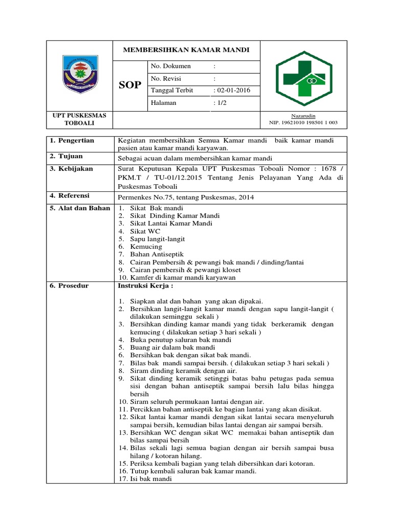 Sop Membersihkan Kamar Mandi | PDF | Griya & Taman