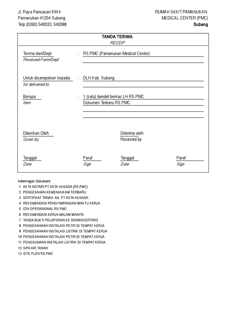 Form Tanda Terima Dokumen | PDF