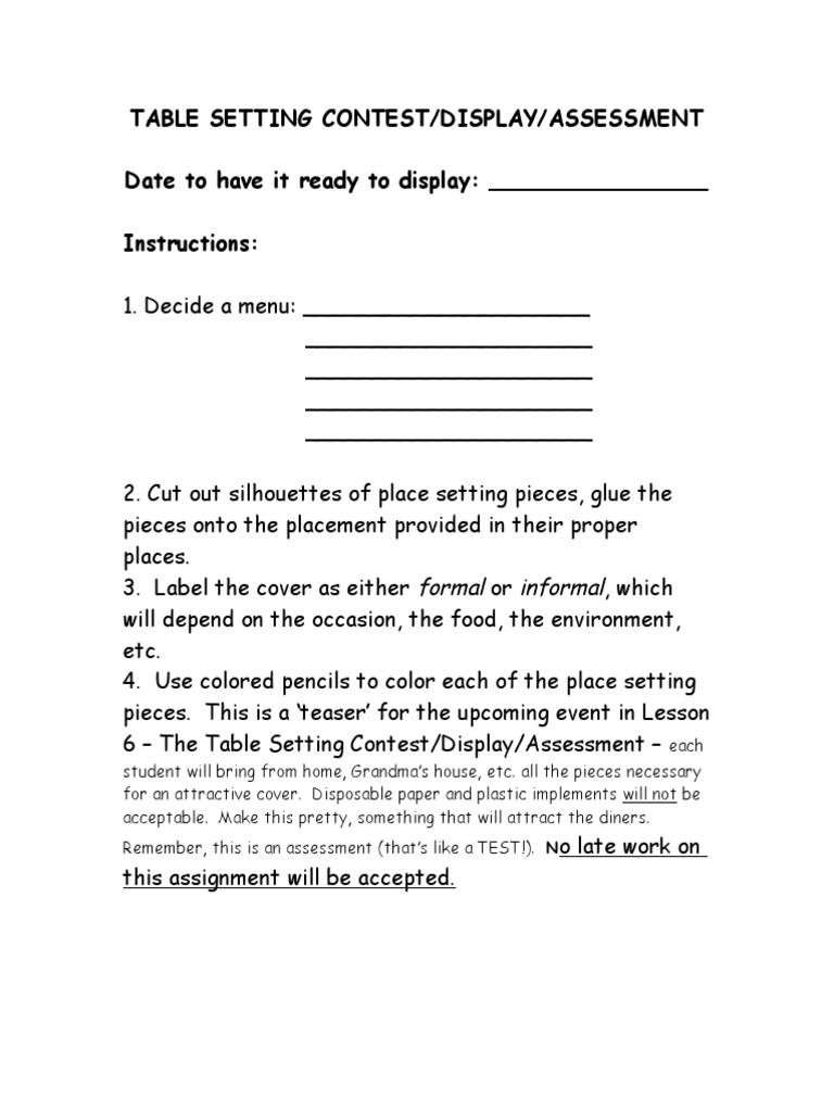 Table Setting Contest | PDF