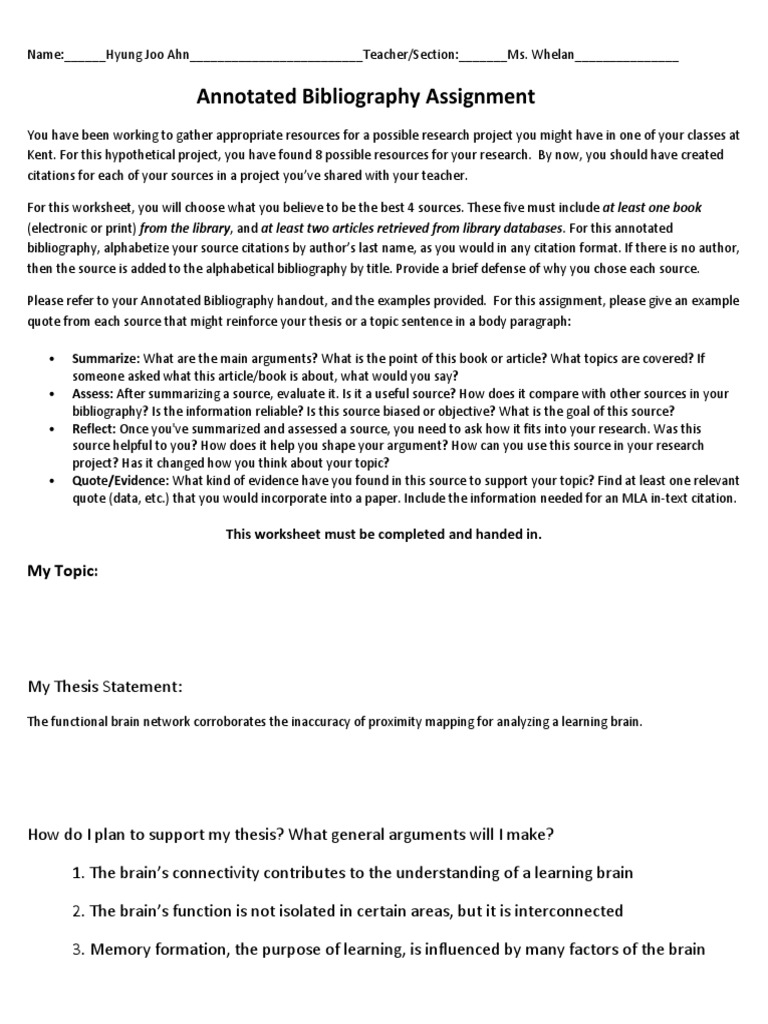 Annotated Bibliography Assignment-NSS 2015 | PDF | Neuroscience | Memory