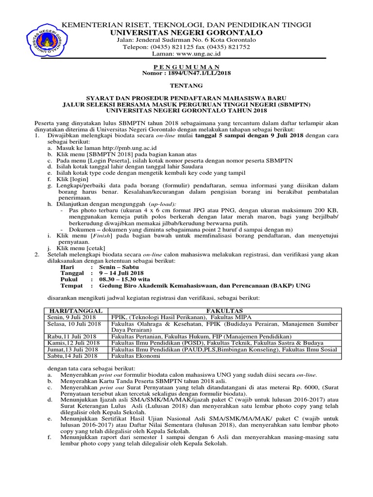 Pengumuman Kelulusan SBMPTN 2018 | PDF
