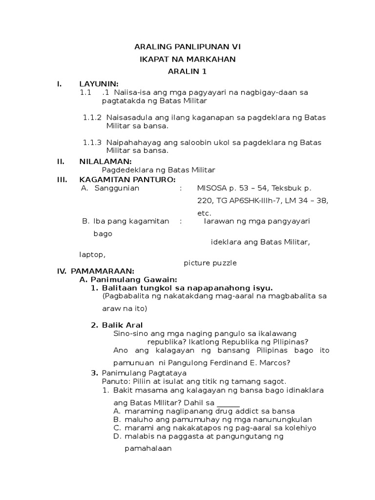 AP 6 Ikaapat Na Markahan Aralin 1 | PDF