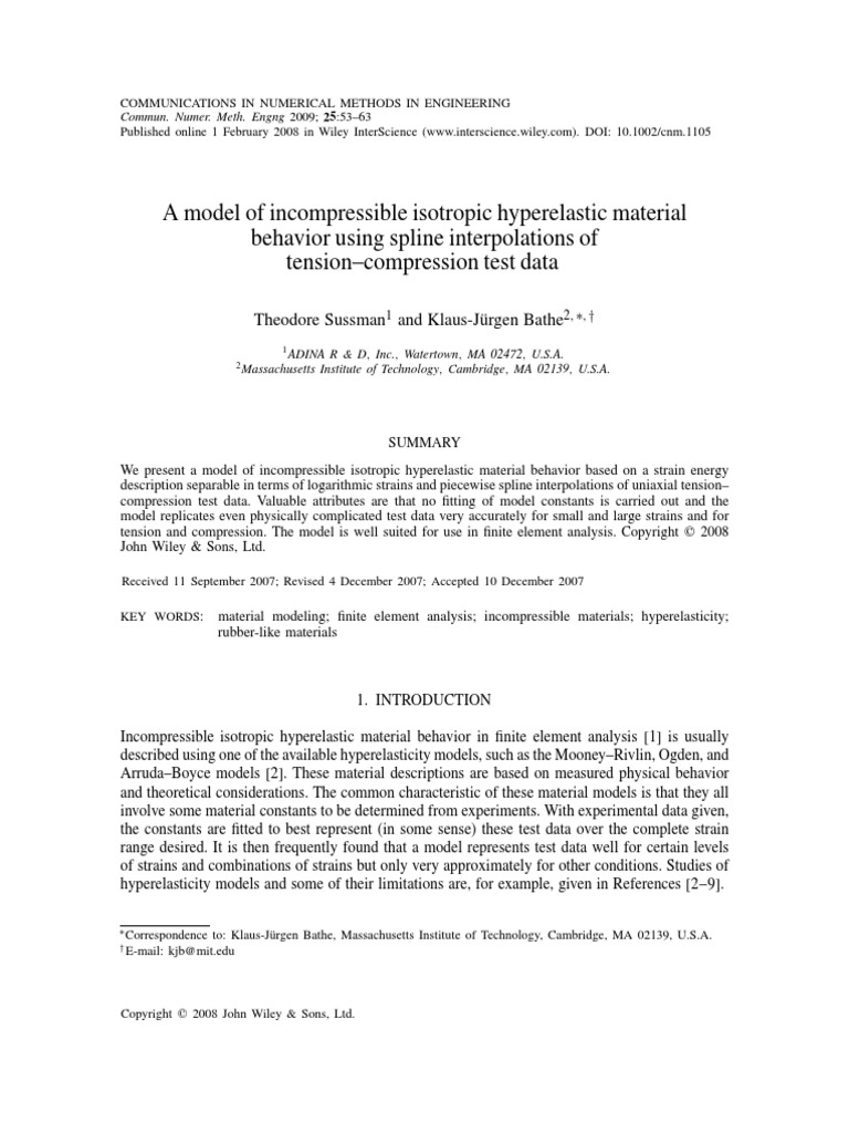 A Model of Incompressible Isotropic Hyperelastic Material Behavior ...