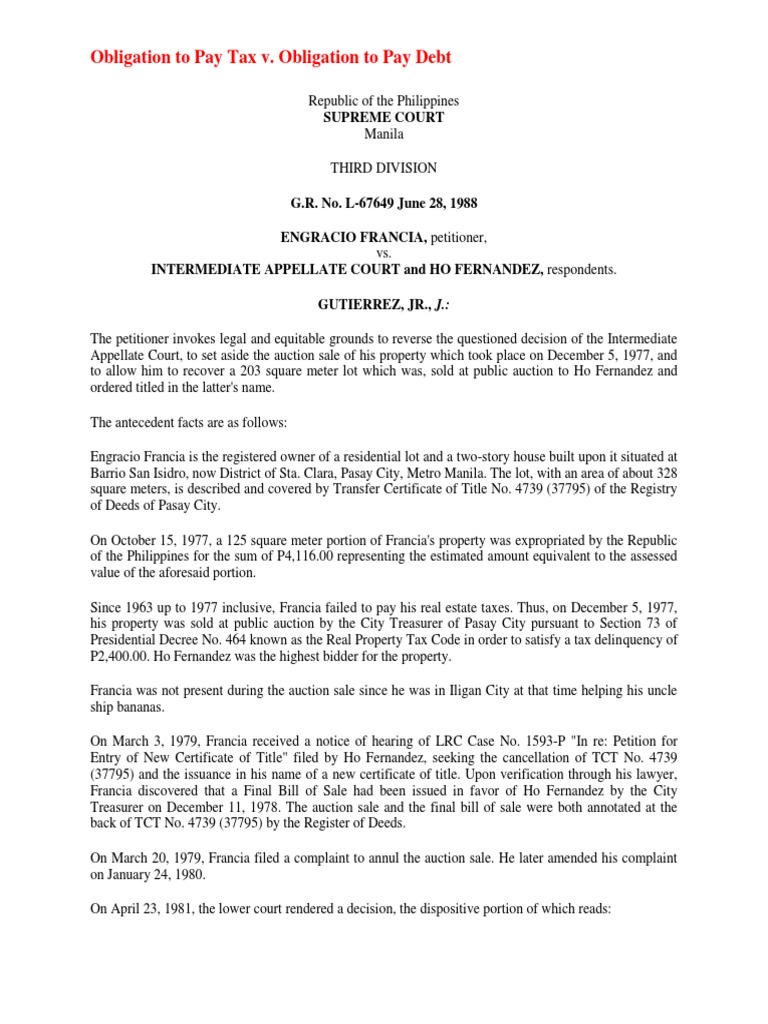 The Obligation to Pay Taxes Cannot Be Offset Against Claims Against the ...