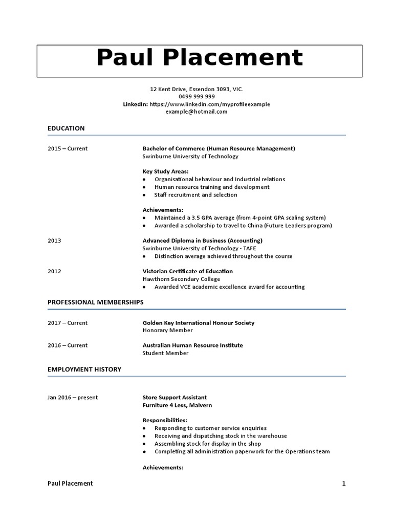 Paul Placement Resume Template | PDF | Human Resources | Leadership