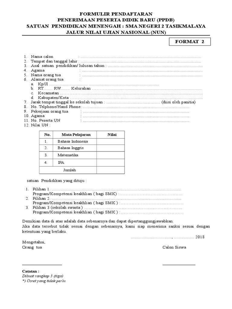 Formulir Pendaftaran f2 Jalur Nhun | PDF