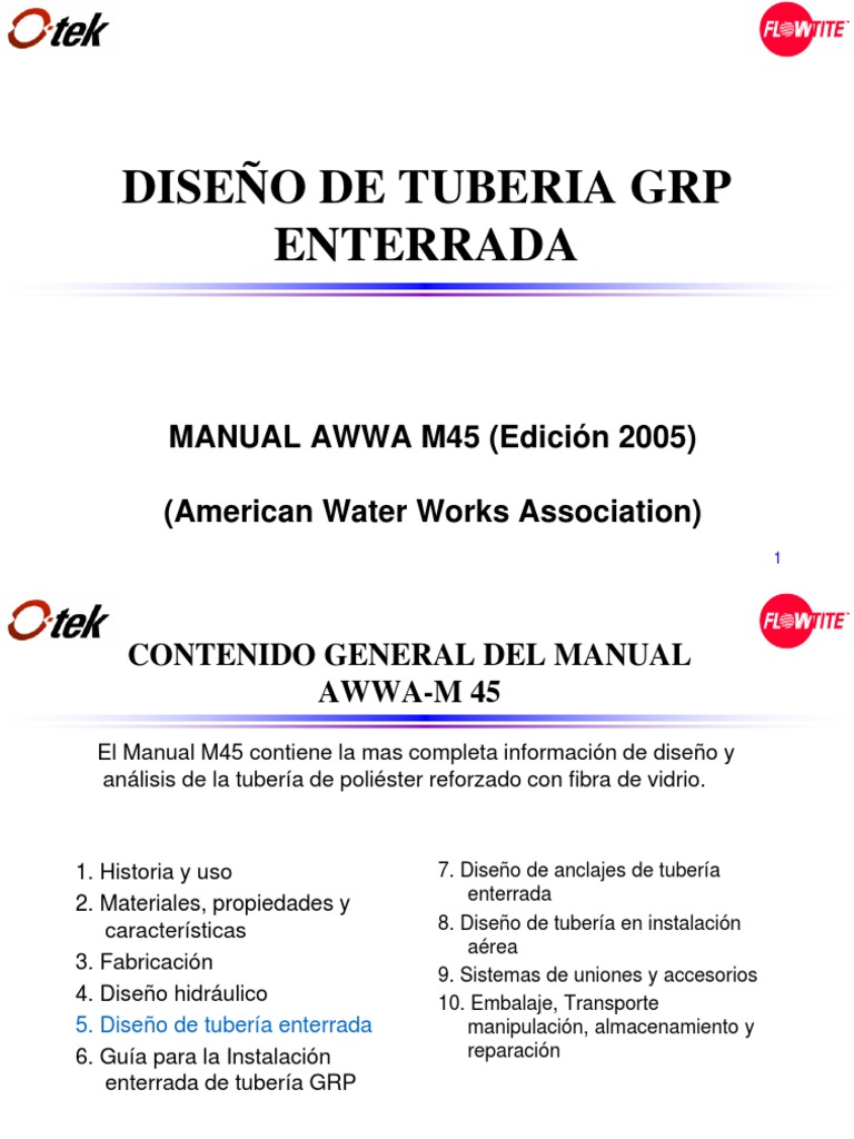 Diseño de Tuberia GRP Enterrada: MANUAL AWWA M45 (Edición 2005 ...