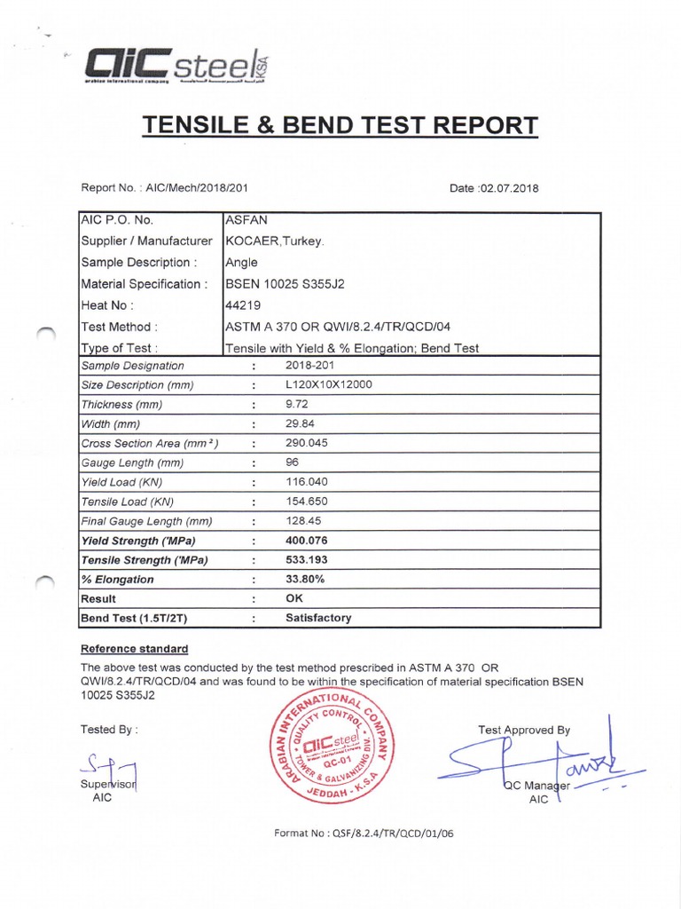 Tensile Test Report | PDF