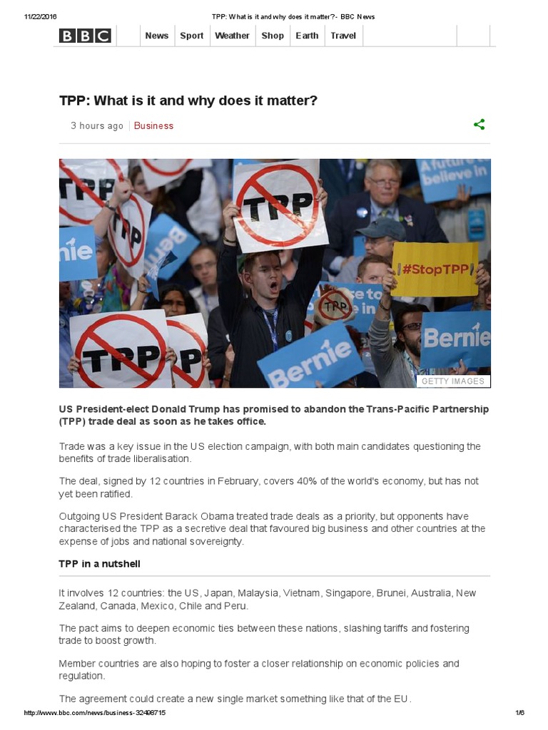 TPP - What Is It and Why Does It Matter - BBC News | PDF | Trans ...