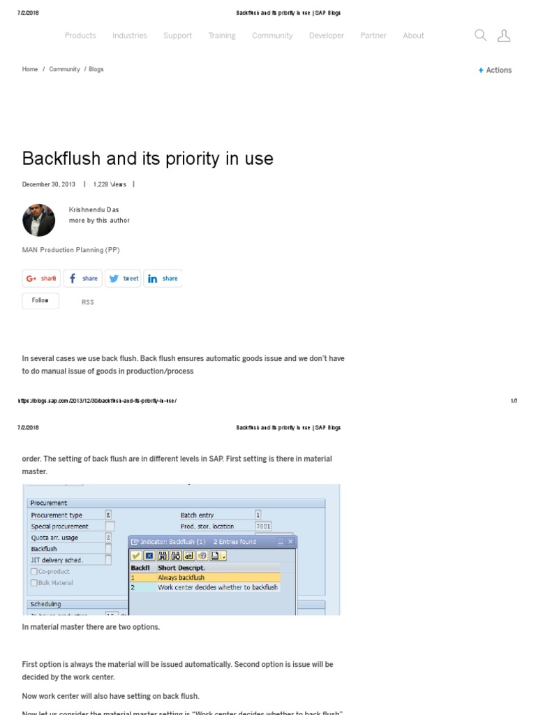 Backflush and Its Priority in Use - SAP Blogs | PDF | Intellectual ...