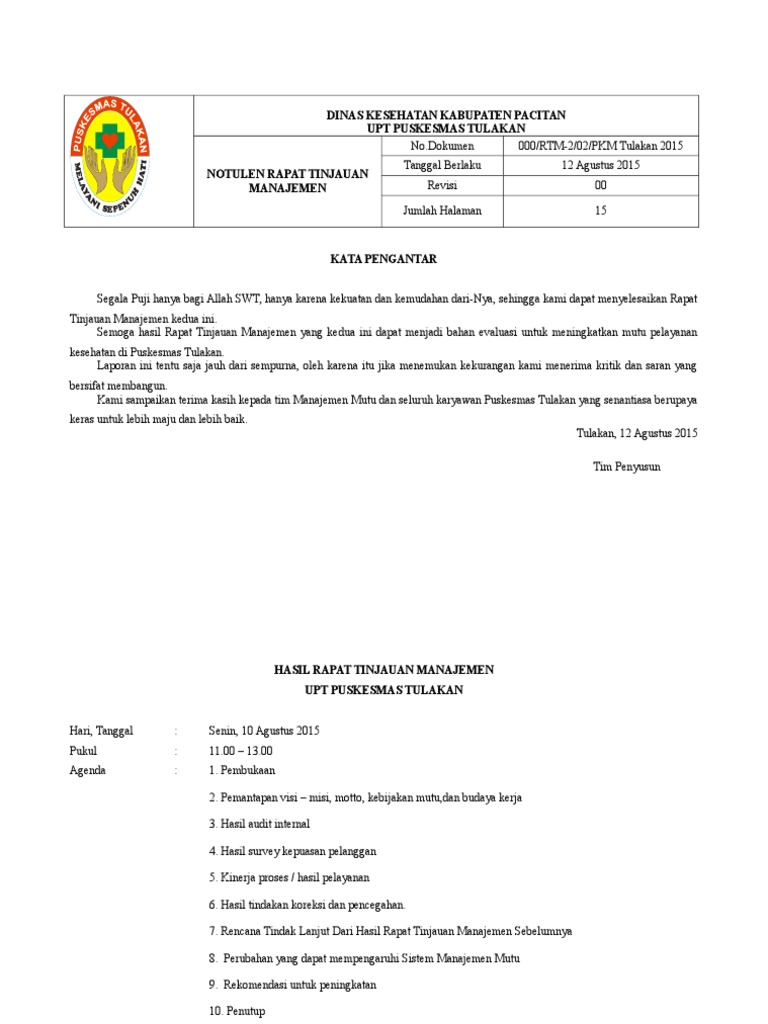 Notulen RTM ISO Puskesmas | PDF