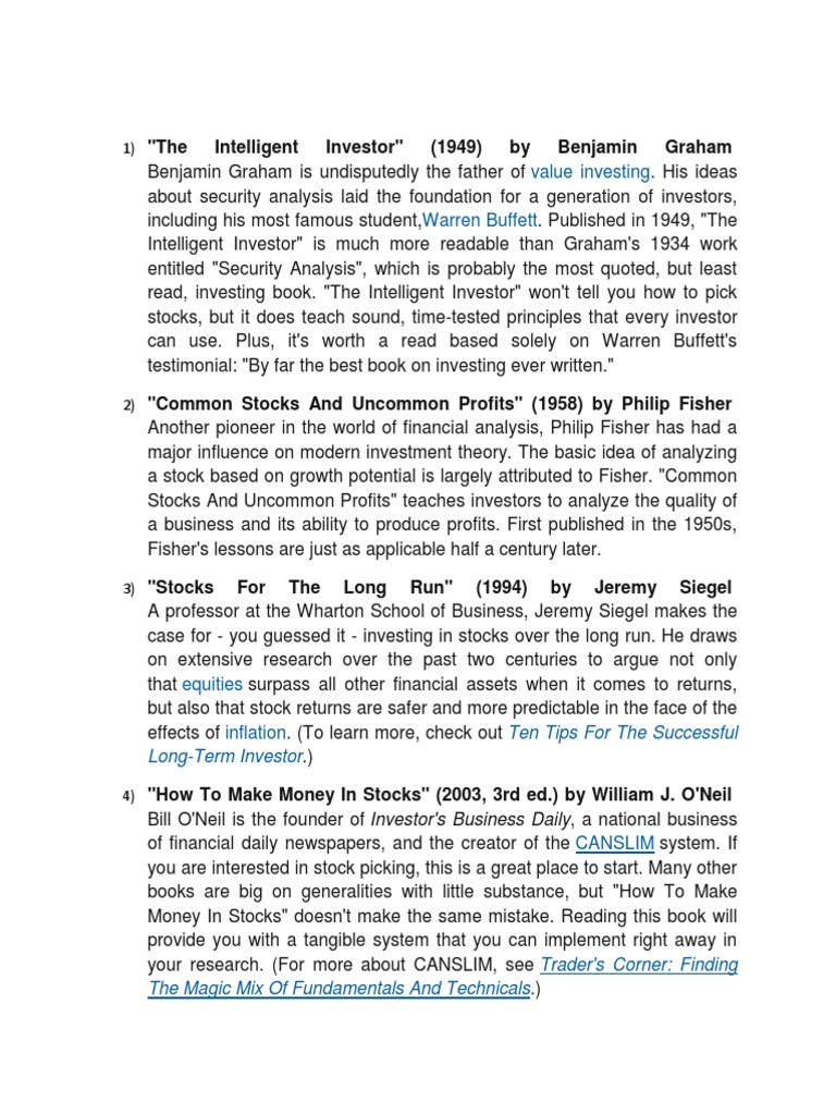 The Intelligent Investor Overview | PDF | Value Investing | Short (Finance)