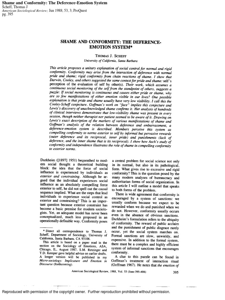 Thomas Scheff Konformitet Og Skam | PDF | Philosophy