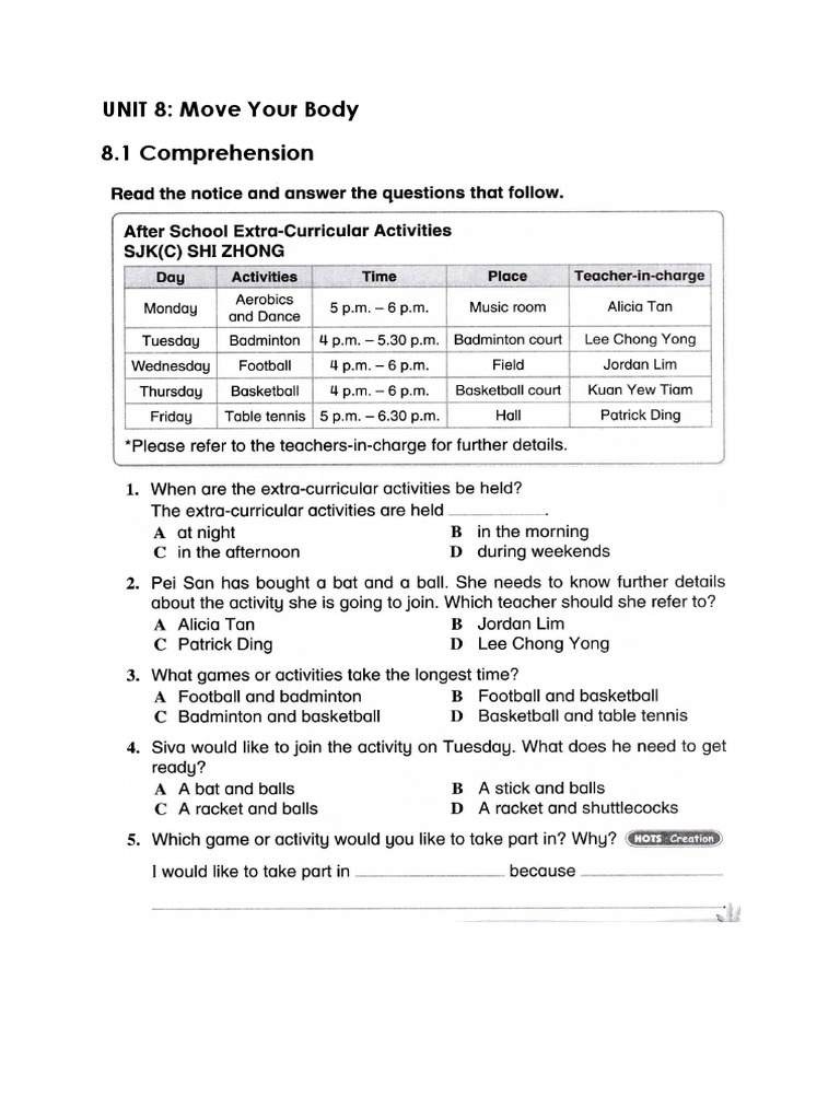 Unit 8 Exercises for Body Movement | PDF