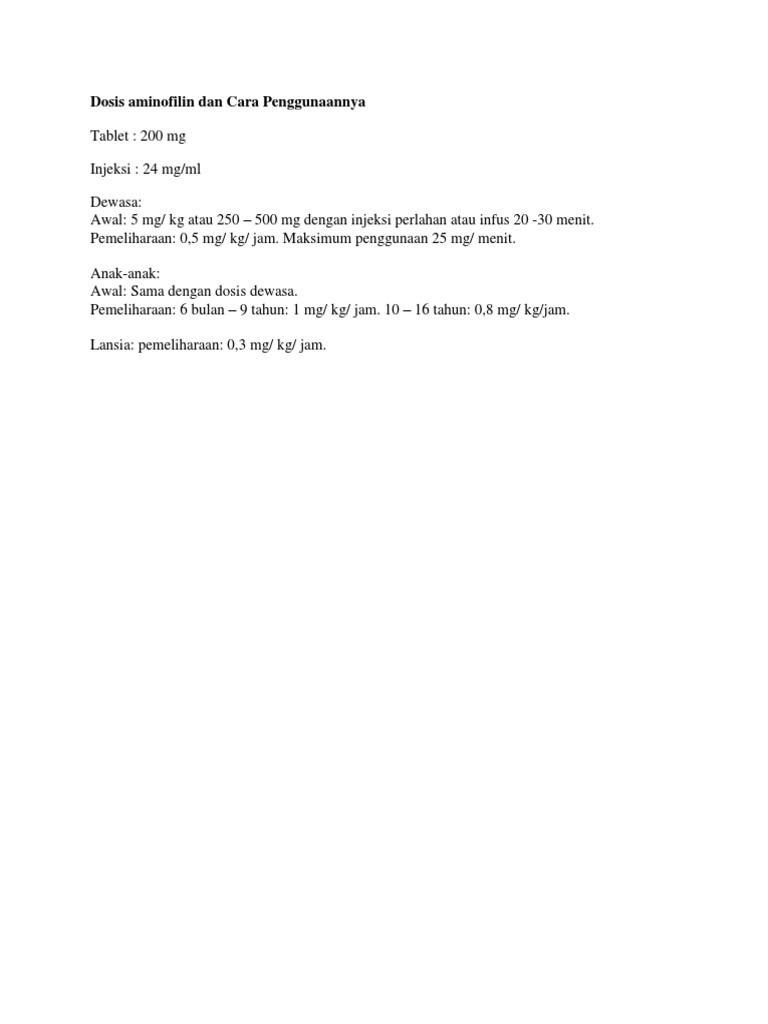 Dosis Aminofilin Dan Cara Penggunaannya | PDF