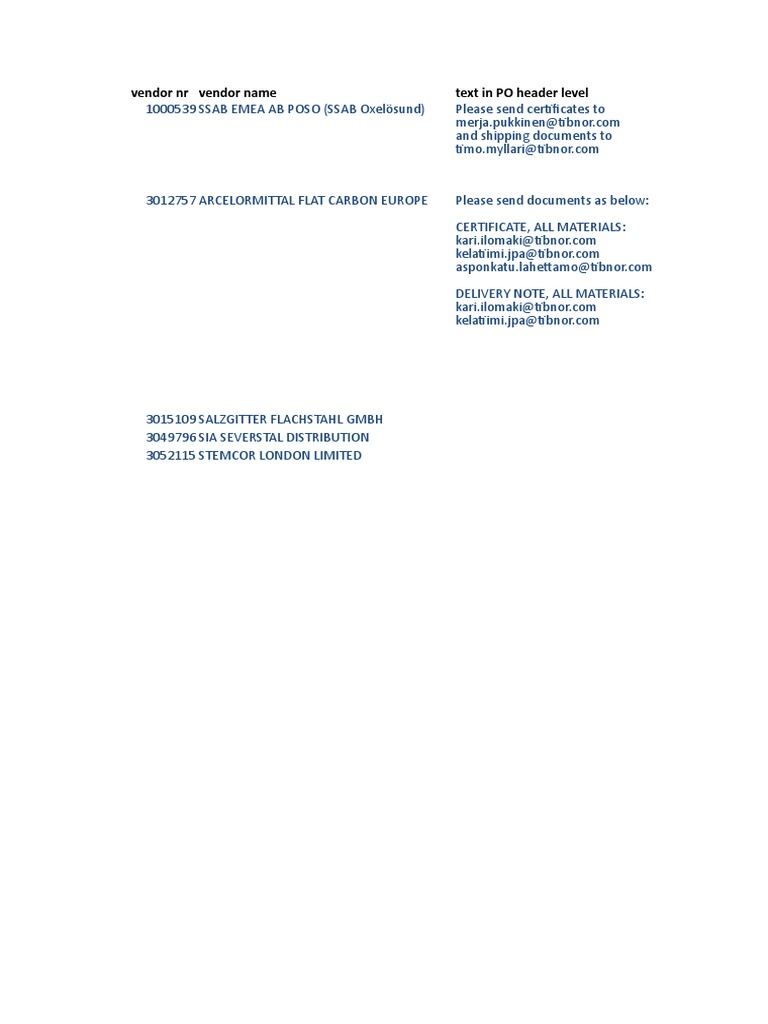 SAP PO Header Text Example | PDF