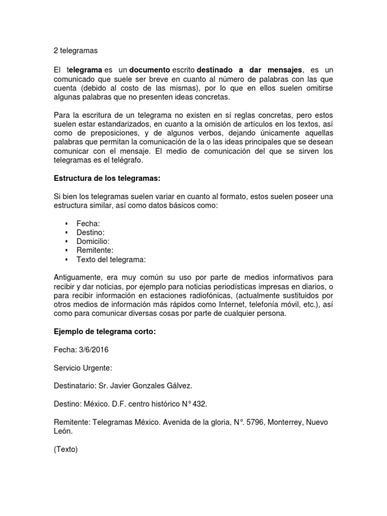 Ejemplos y Estructura de Telegramas | PDF | Telegrafía | Comunicación