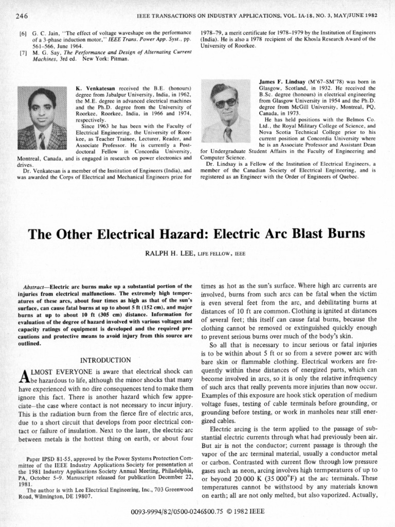 The Other Electric Hazard Electric Arc Burns Pdf Electric Arc