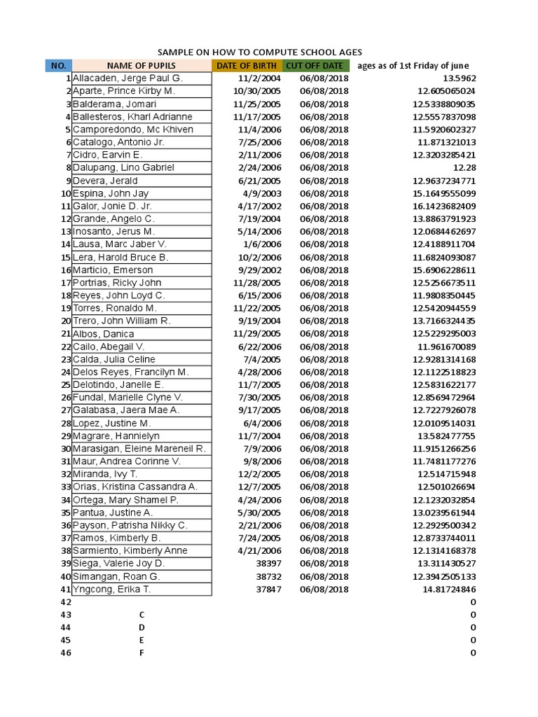 Calculate School Ages for Students | PDF