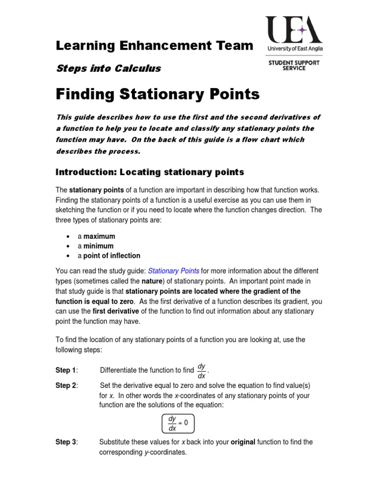 Steps Into Calculus Finding Stationary Points | Download Free PDF ...