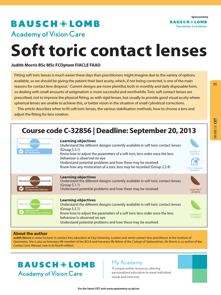 Soft Toric Lenses | PDF | Lens (Optics) | Contact Lens