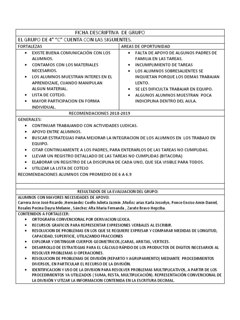 Ejemplo De Ficha Descriptiva Por Grupo