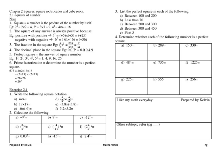 Form 2 Mathematics Notes +exercise by Kelvin - Chapter 2 | PDF