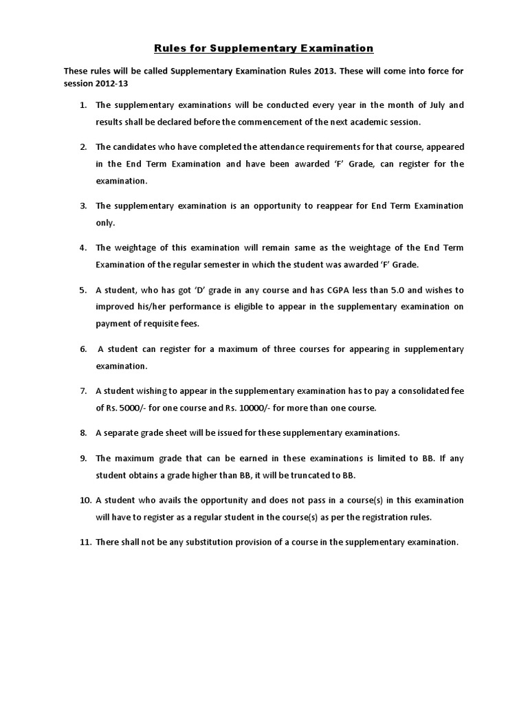 Rules For Supplementary Examination | PDF