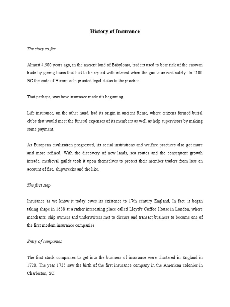 History of Insurance: The Story So Far | PDF | Insurance | Wide Area ...