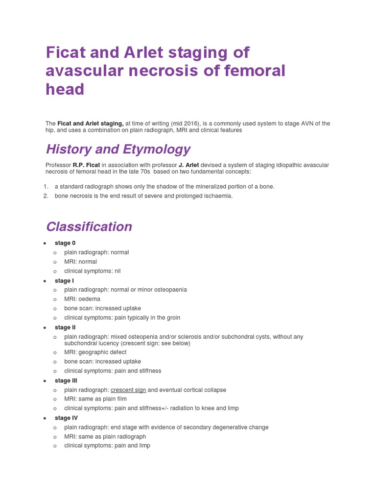 Ficat and Arlet Staging of Avascular Necrosis of Femoral Head | PDF ...