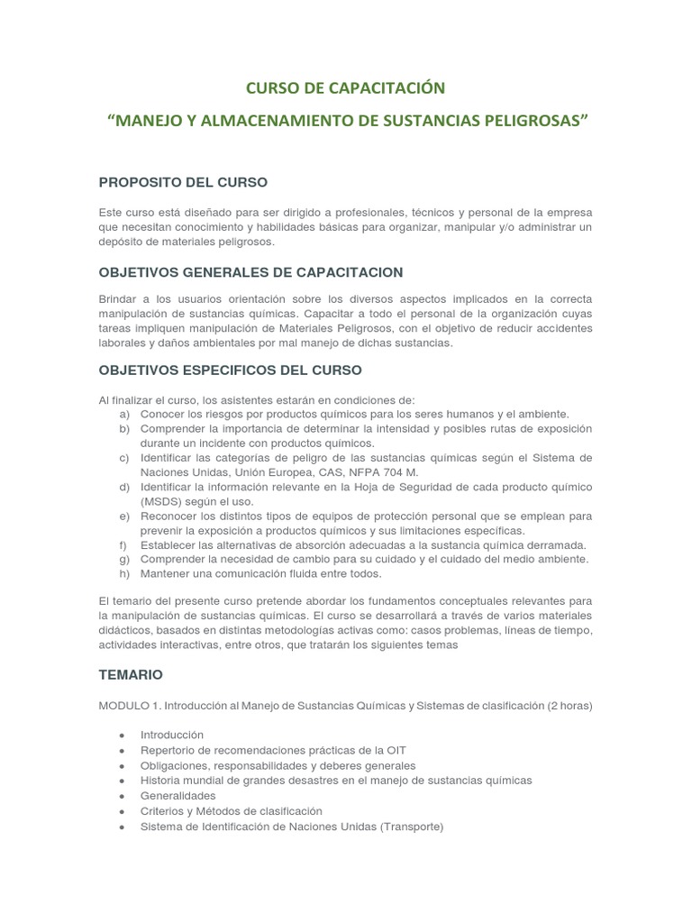 Curso Manejo de Sustancias Peligrosas | PDF | Mercancías peligrosas ... Curso Manejo de Sustancias Peligrosas | PDF | Mercancías peligrosas ...
