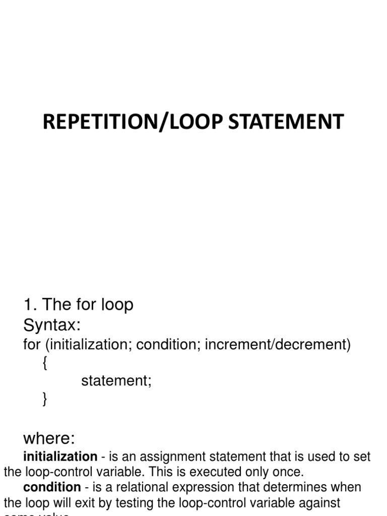 Repetition/Loop Statement | PDF