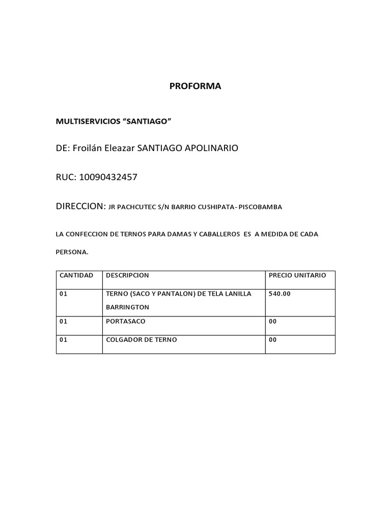 PROFORMA | PDF | Pantalones | Ropa