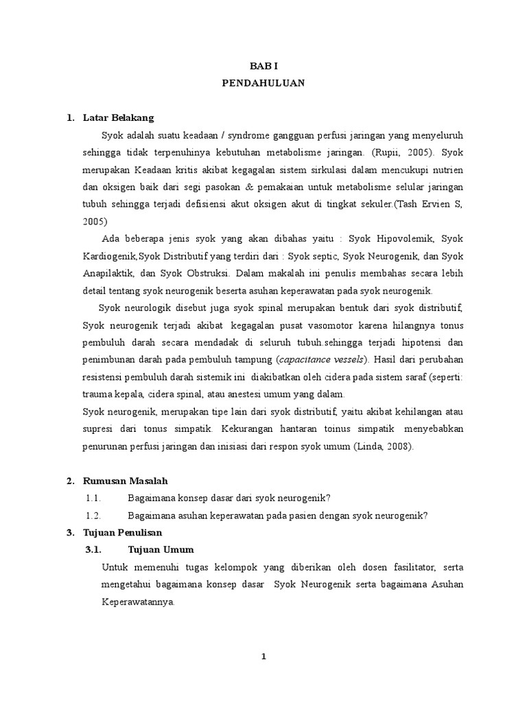 Syok Neurogenik dan Asuhan Keperawatannya | PDF
